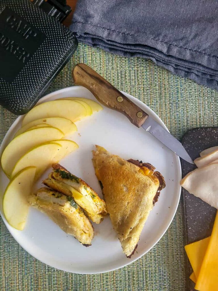 Apple Turkey Cheddar Grilled Cheese (Pie Iron Recipe) - Refresh Camping