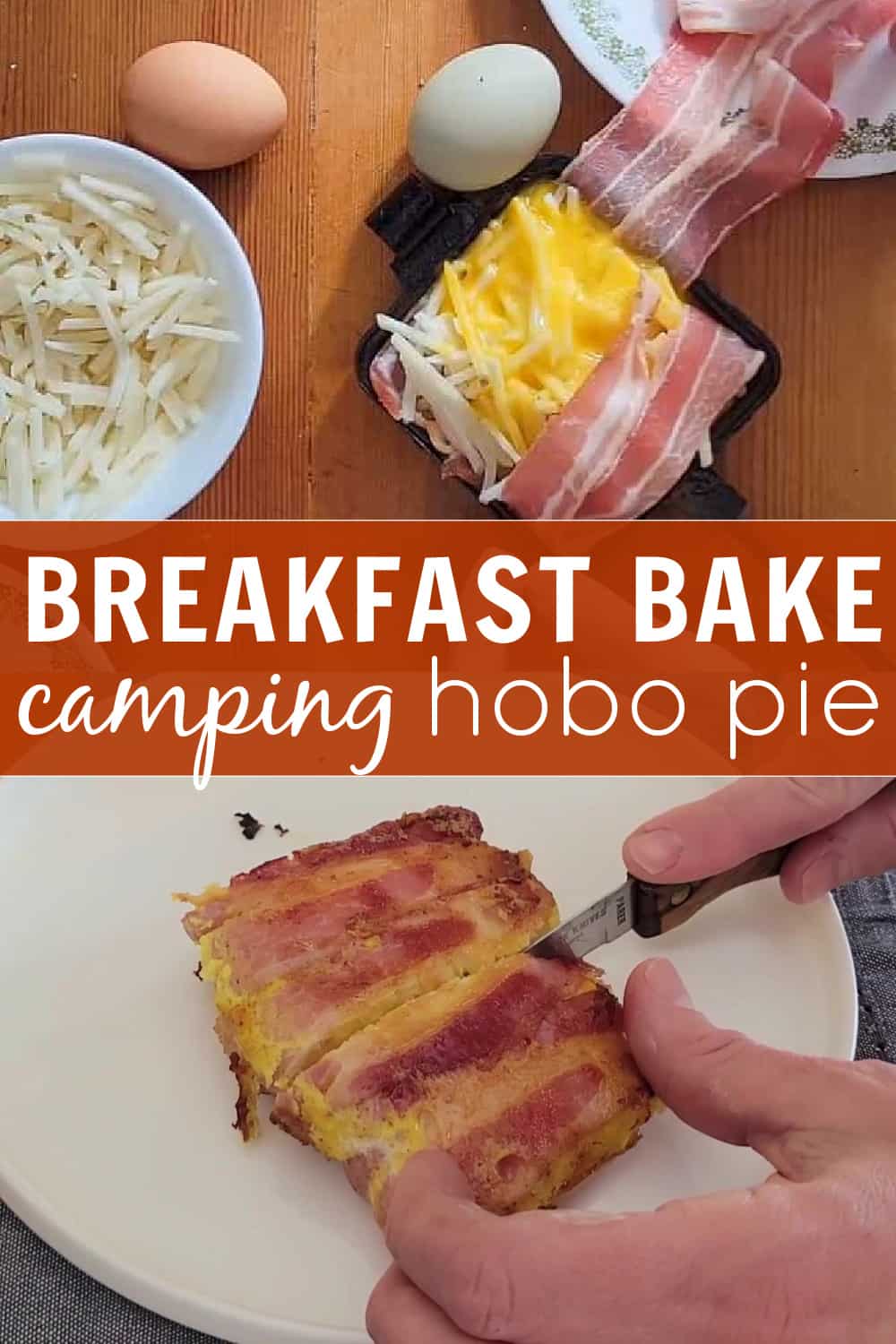 Pie Iron Breakfast Bake with Eggs, Hashbrowns and Bacon - Refresh Camping