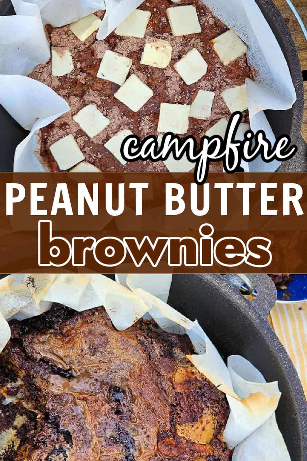 Peanut Butter Brownie Dutch Oven Dump Cake - Refresh Camping