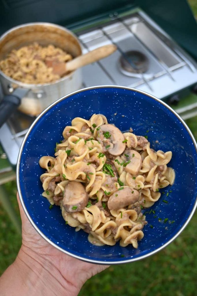 Beef Stroganoff One Pot Camping Dinner - Refresh Camping